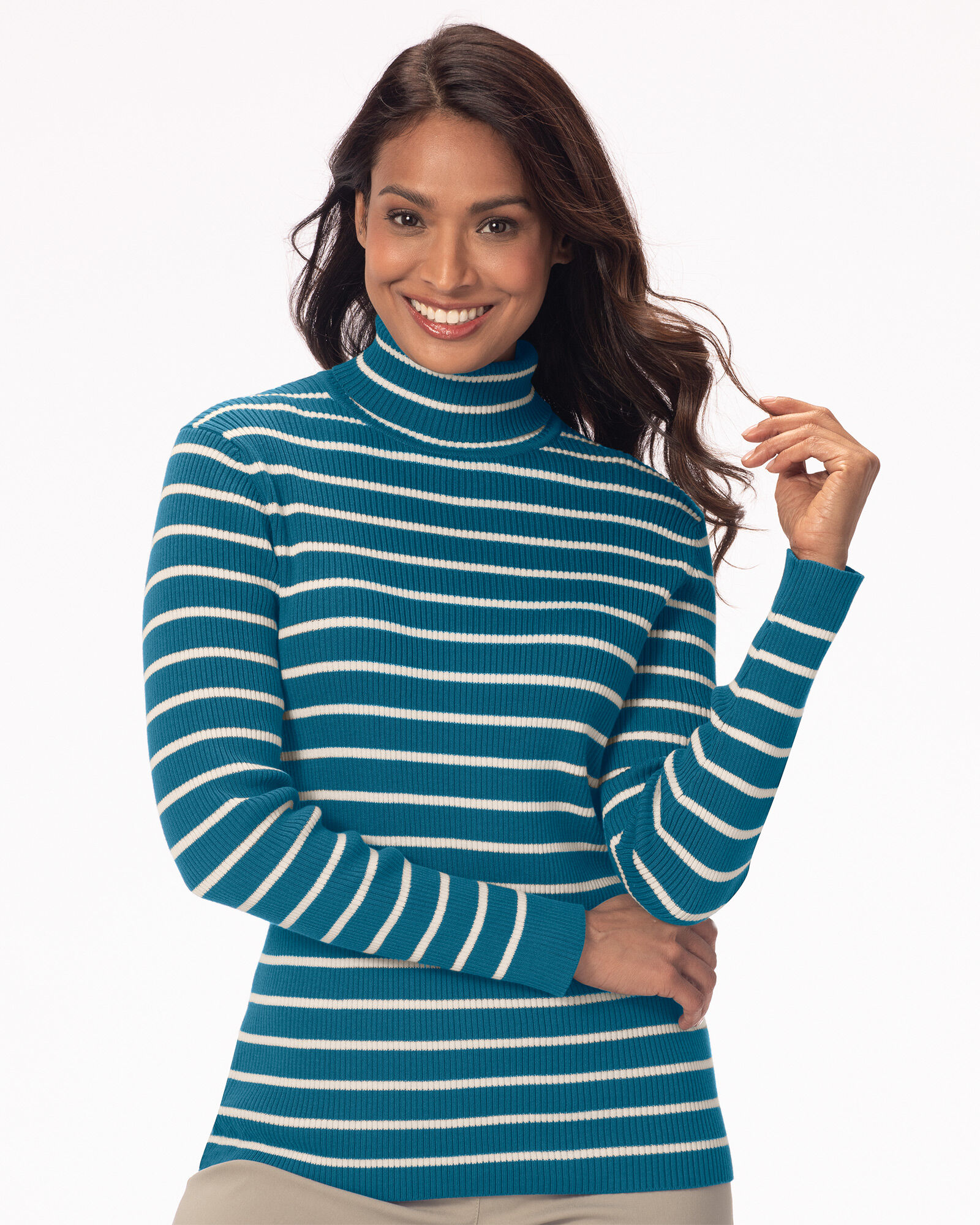 Striped Ribbed Cotton Turtleneck Sweater | Appleseed's Striped Ribbed Cotton Turtleneck Sweater | Appleseed's